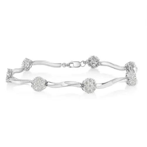 HAUS OF BRILLIANCE Silver Diamond Floral Cluster Link Bracelet - White