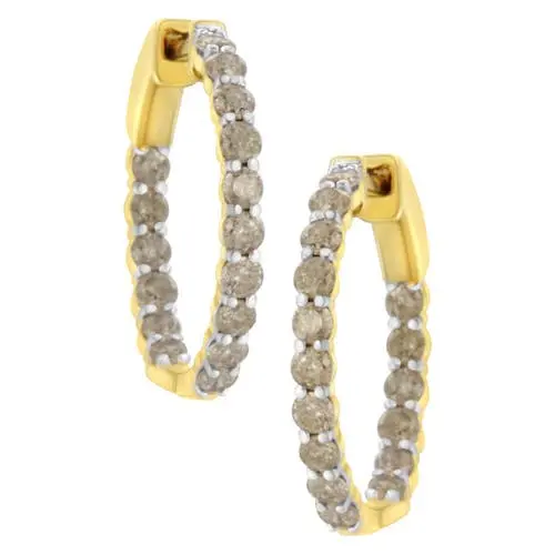 HAUS OF BRILLIANCE 10k Gold Plated Silver Diamond Hoop Earrings - Yellow