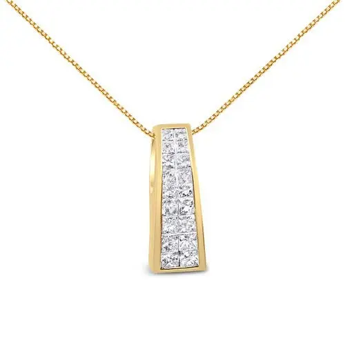 HAUS OF BRILLIANCE 14k Gold 1 1/2 Cttw Princess Cut Diamond Pendant Necklace - Yellow