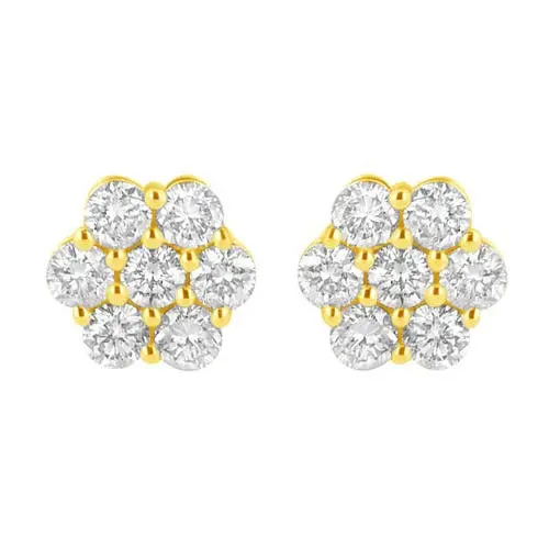 HAUS OF BRILLIANCE 14k Gold 1.0 Ct Diamond Floral Stud Earrings - Yellow