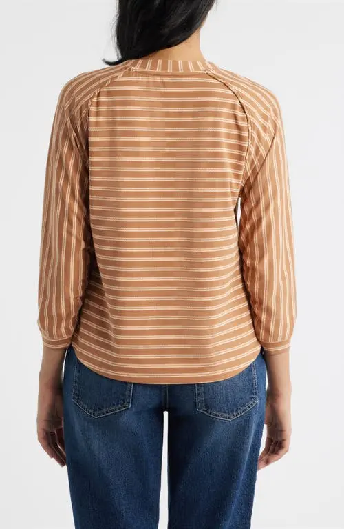 Wit & Wisdom Stripe Three Quarter Sleeve Top - Sahara Sand/peach Parfait