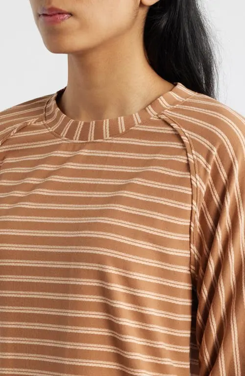 Wit & Wisdom Stripe Three Quarter Sleeve Top - Sahara Sand/peach Parfait