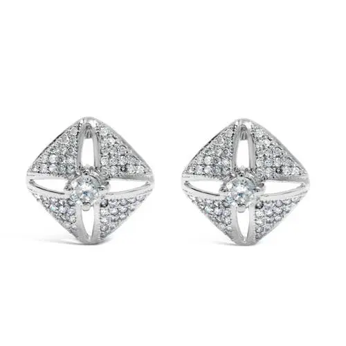 HAUS OF BRILLIANCE 1.0 Cttw Diamond And .925 Sterling Silver Stud Earrings - White
