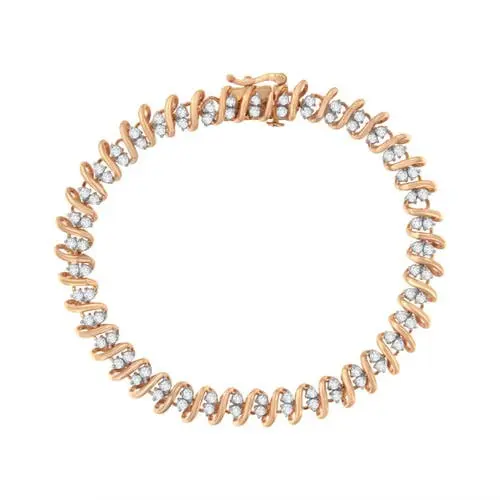 HAUS OF BRILLIANCE 14kt Rose Gold Plated Silver Diamond S Link Tennis Bracelet - Pink