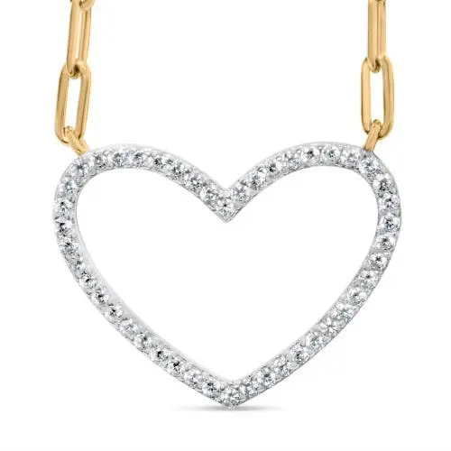 HAUS OF BRILLIANCE 14k Gold Plated Silver 1/4ctw Diamond Heart Paperclip Chain Necklace - Yellow