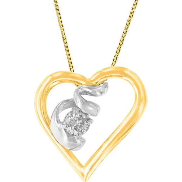 HAUS OF BRILLIANCE 10k Two-tone Gold Diamond Heart Pendant Necklace - Yellow