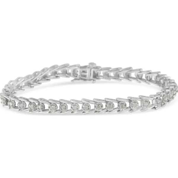 HAUS OF BRILLIANCE Silver Rose-cut Diamond Wave Link Bracelet - White