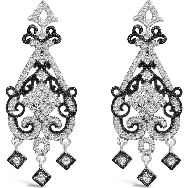 HAUS OF BRILLIANCE Black Rhodium And Silver 3/4 Cttw Diamond Chandelier Earrings - White