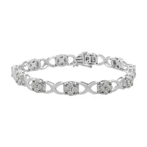 HAUS OF BRILLIANCE Silver Rose-cut Diamond Link Bracelet - White