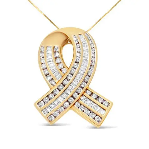 HAUS OF BRILLIANCE 14k Gold 2 5/8 Cttw Diamond Awareness Ribbon Pendant - Yellow