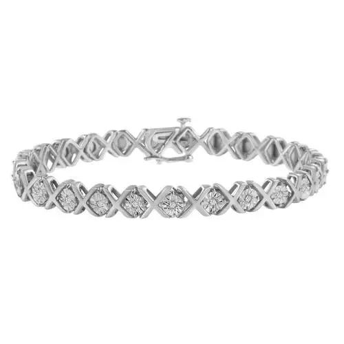 HAUS OF BRILLIANCE Silver 1/10 Cttw Miracle-set Round-cut Diamond "x" Link Tennis Bracelet - White