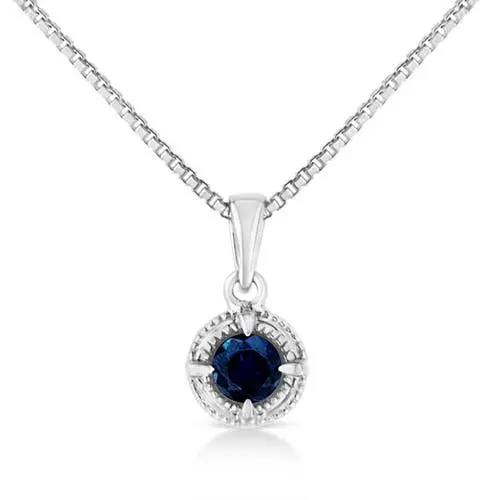 HAUS OF BRILLIANCE 0.75 Cttw Treated Black Diamond Solitaire Pendant Necklace - Blue Diamond