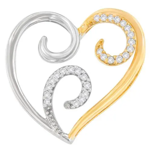 HAUS OF BRILLIANCE 10k Two-toned Gold 1/10 Cttw Round Cut Diamond Swirl Heart Accent Pendant Necklace - Yellow