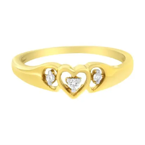 HAUS OF BRILLIANCE 10kt Gold 1/20ctw Diamond Triple Heart Ring - Yellow