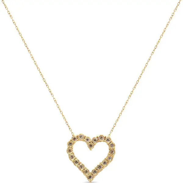 HAUS OF BRILLIANCE 10k Gold Over Silver 0.50 Cttw Champagne Diamond Heart Pendant Necklace - Yellow