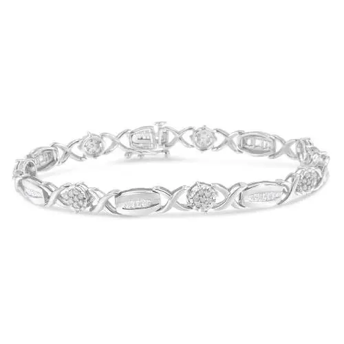 HAUS OF BRILLIANCE 1.0 Cttw Round-cut And Baguette-cut Diamond X-link Bracelet - White