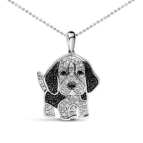 HAUS OF BRILLIANCE Diamond Basset Hound Pendant Necklace - White