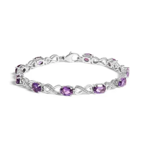 HAUS OF BRILLIANCE 925 Sterling Silver Amethyst And Diamond Infinity Link Bracelet - White