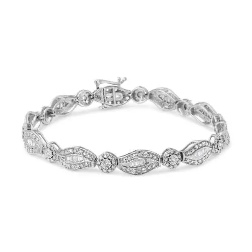 HAUS OF BRILLIANCE Silver 1 Cttw Diamond Double Leaf And Bezel Link Bracelet - White