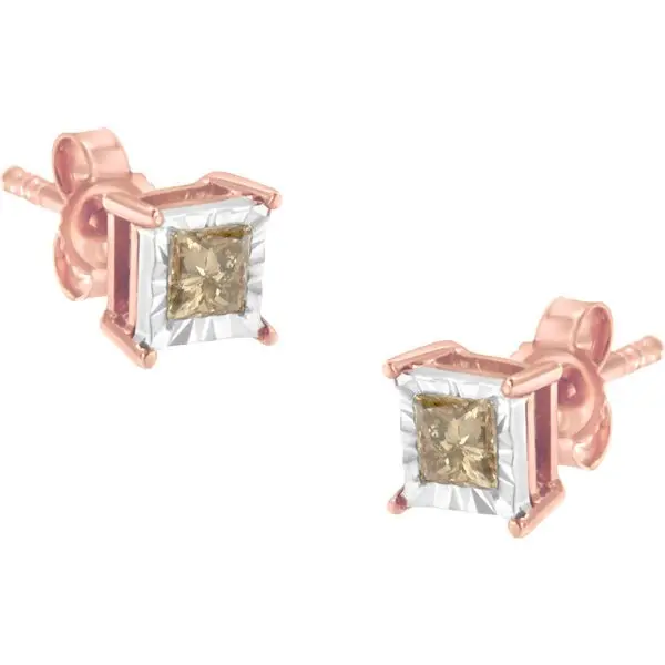 HAUS OF BRILLIANCE 14k Rose Gold Plated 1/2 Ct Princess Diamond Solitaire Stud Earrings - White