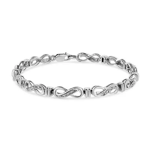 HAUS OF BRILLIANCE Silver Infinity Link Bracelet With Diamond Accents - White
