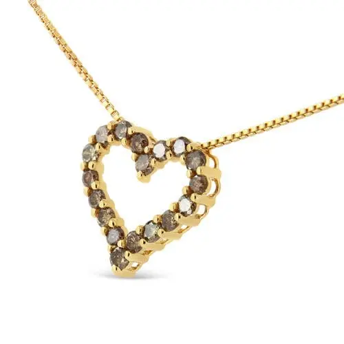 HAUS OF BRILLIANCE 14k Gold Plated Silver Champagne Diamond Heart Pendant Necklace - Yellow