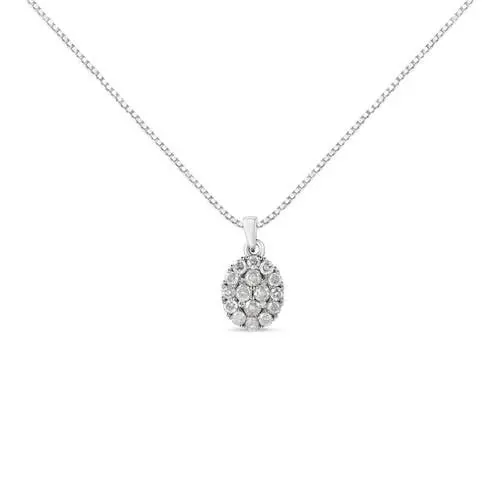 HAUS OF BRILLIANCE Silver 1 1/2 Cttw Diamond Oval Cluster Pendant Necklace - White