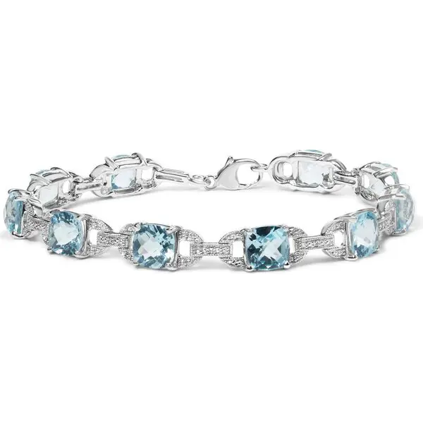 HAUS OF BRILLIANCE Silver And Diamond Tennis Bracelet - Blue Topaz