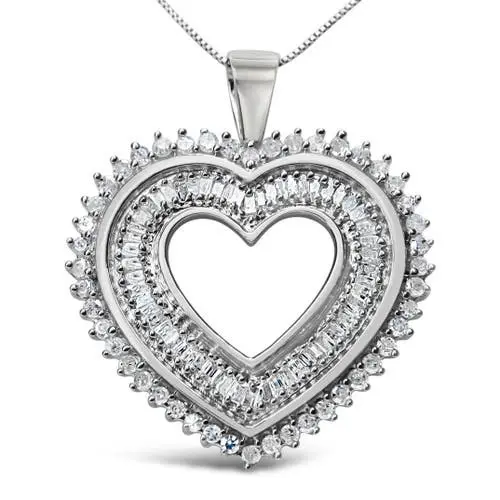 HAUS OF BRILLIANCE Silver 1.0 Cttw Diamond Heart Pendant Necklace - White