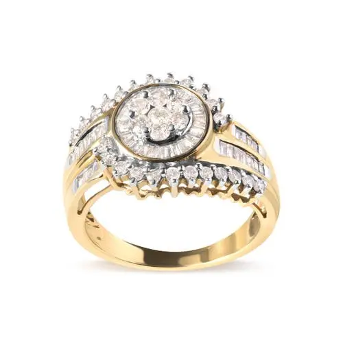 HAUS OF BRILLIANCE 10k Gold 1 Cttw Diamond Cluster Swirl Band Ring - Yellow
