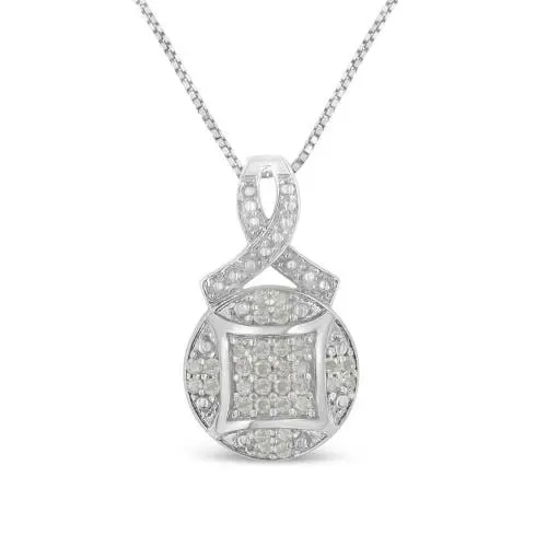 HAUS OF BRILLIANCE Silver 1/3 Cttw Diamond Ribbon And Circle Cluster Pendant Necklace - White