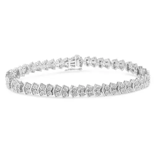 HAUS OF BRILLIANCE Silver 1.0 Cttw Chevron Link Tennis Bracelet - White