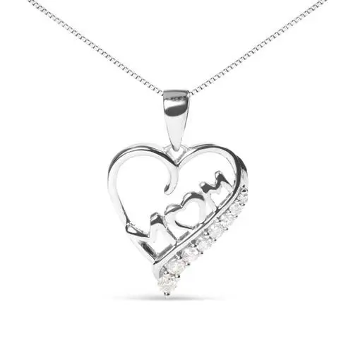 HAUS OF BRILLIANCE Silver 1/4 Cttw Diamond "mom" Heart Pendant Necklace - White