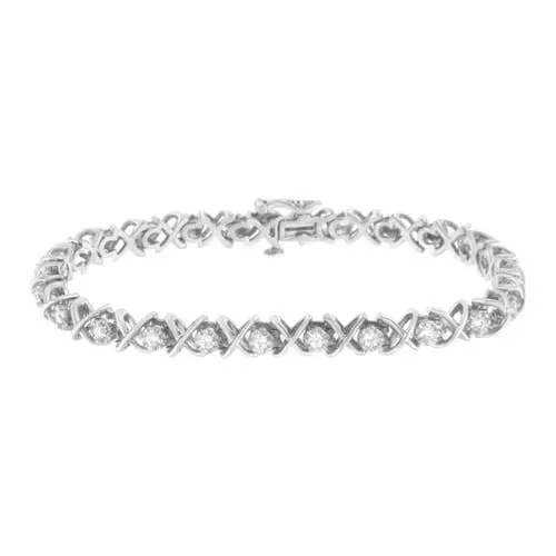 HAUS OF BRILLIANCE Silver 1 Cttw Brilliant Round-cut Diamond "x" Link Bracelet - White