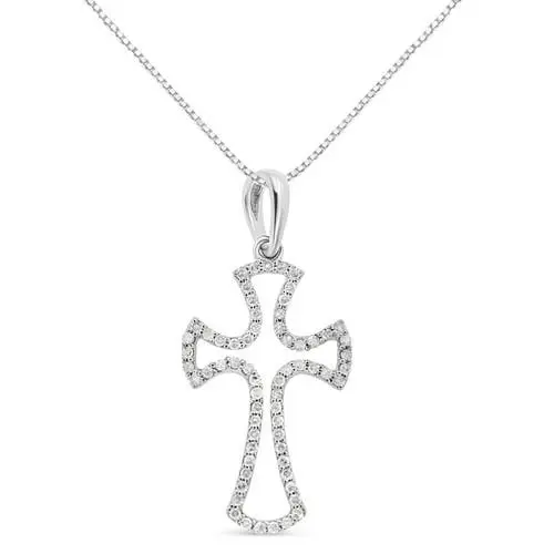 HAUS OF BRILLIANCE Silver 1/3 Cttw Diamond Cross Pendant Necklace - White