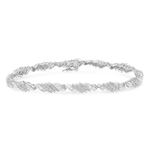 HAUS OF BRILLIANCE 1-1/2 Cttw Round And Baguette Cut Diamond Link Bracelet - White