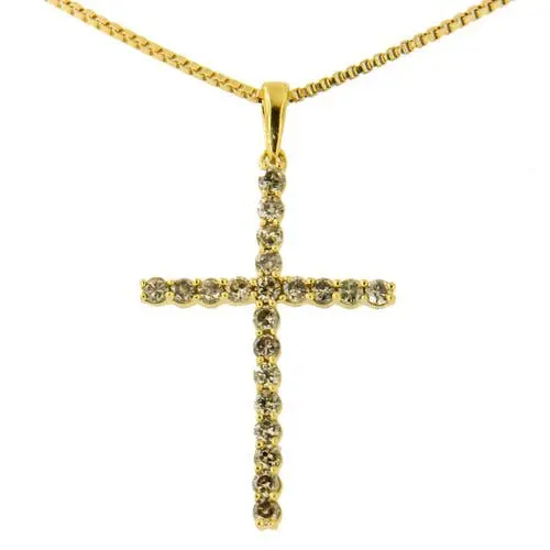 HAUS OF BRILLIANCE 14k Gold Plated Silver Diamond Cross Pendant Necklace - Yellow