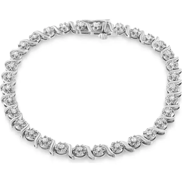HAUS OF BRILLIANCE 1.0 Cttw Diamond Spiral Wave Sterling Silver Bracelet - White