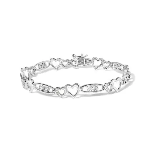 HAUS OF BRILLIANCE Silver Diamond Double Heart Link Bracelet - White