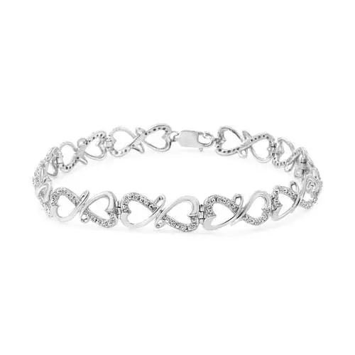 HAUS OF BRILLIANCE Silver 1/3 Cttw Round-cut Diamond Double Heart Infinity Link Bracelet - White