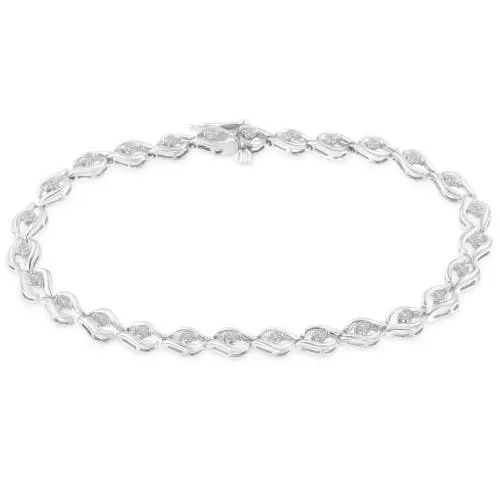 HAUS OF BRILLIANCE Silver Diamond Almond Link Bracelet - White