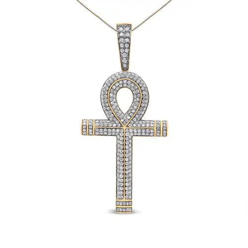 HAUS OF BRILLIANCE 10k Gold 1 7/8 Ctw Diamond Ankh Cross Pendant - Yellow
