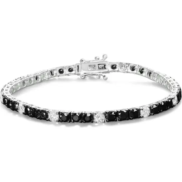 HAUS OF BRILLIANCE Silver 10.0cttw Black And Diamond Tennis Bracelet - White