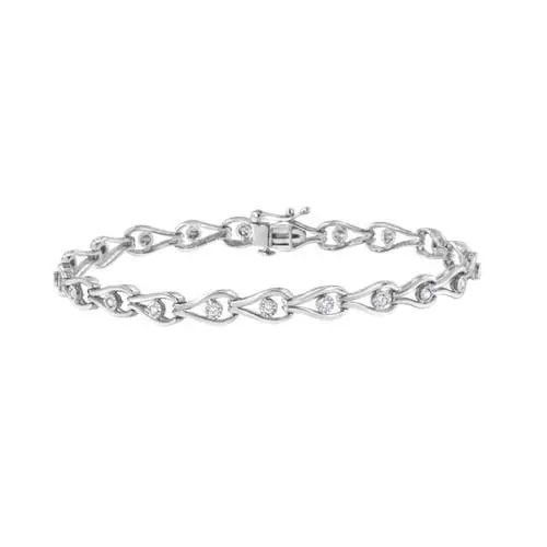 HAUS OF BRILLIANCE Silver Diamond Pear Link Bracelet - White