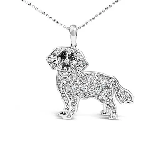 HAUS OF BRILLIANCE 925 Sterling Silver Diamond Labrador Retriever Pendant Necklace - White