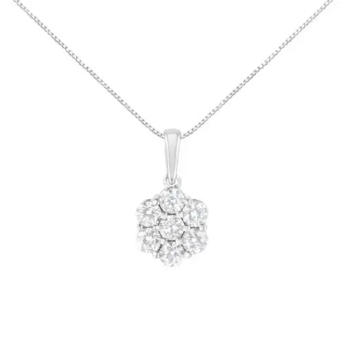 HAUS OF BRILLIANCE 14k Gold 2.00 Cttw Diamond 7 Stone Flower Cluster Pendant Necklace - White