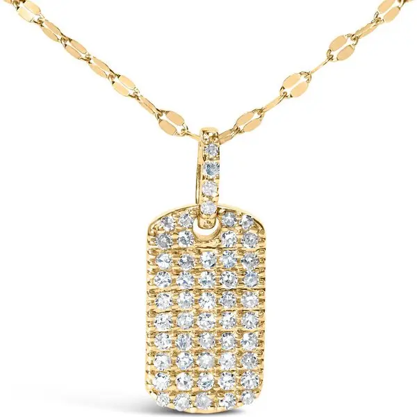 HAUS OF BRILLIANCE 18k Gold Plated Silver Diamond Dog Tag Pendant Necklace - Yellow