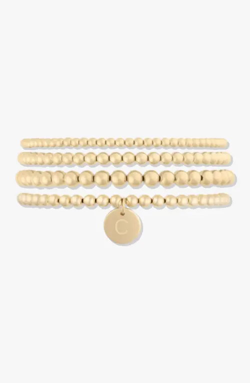 CUFFED BY NANO 14k Gold Filled Beaded Bracelet Stack With Initial Coin - Gold C