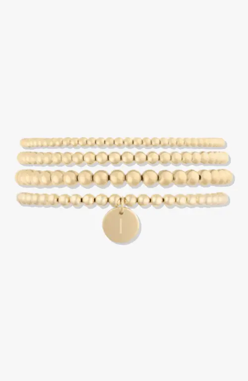 CUFFED BY NANO 14k Gold Filled Beaded Bracelet Stack With Initial Coin - Gold I