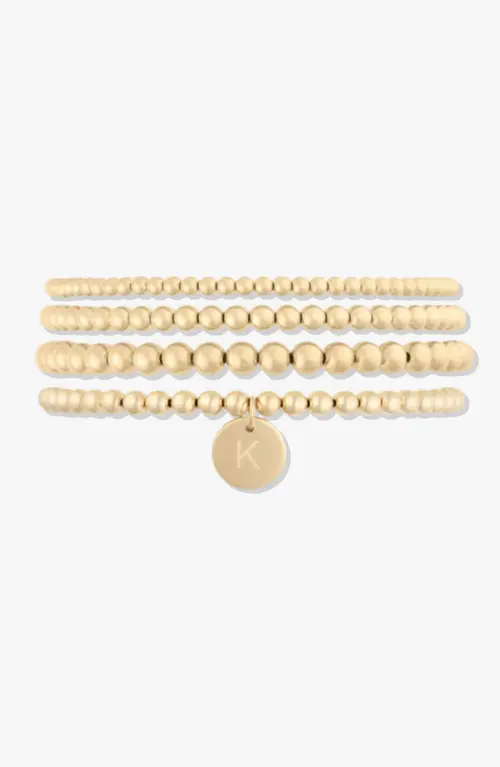 CUFFED BY NANO 14k Gold Filled Beaded Bracelet Stack With Initial Coin - Gold K